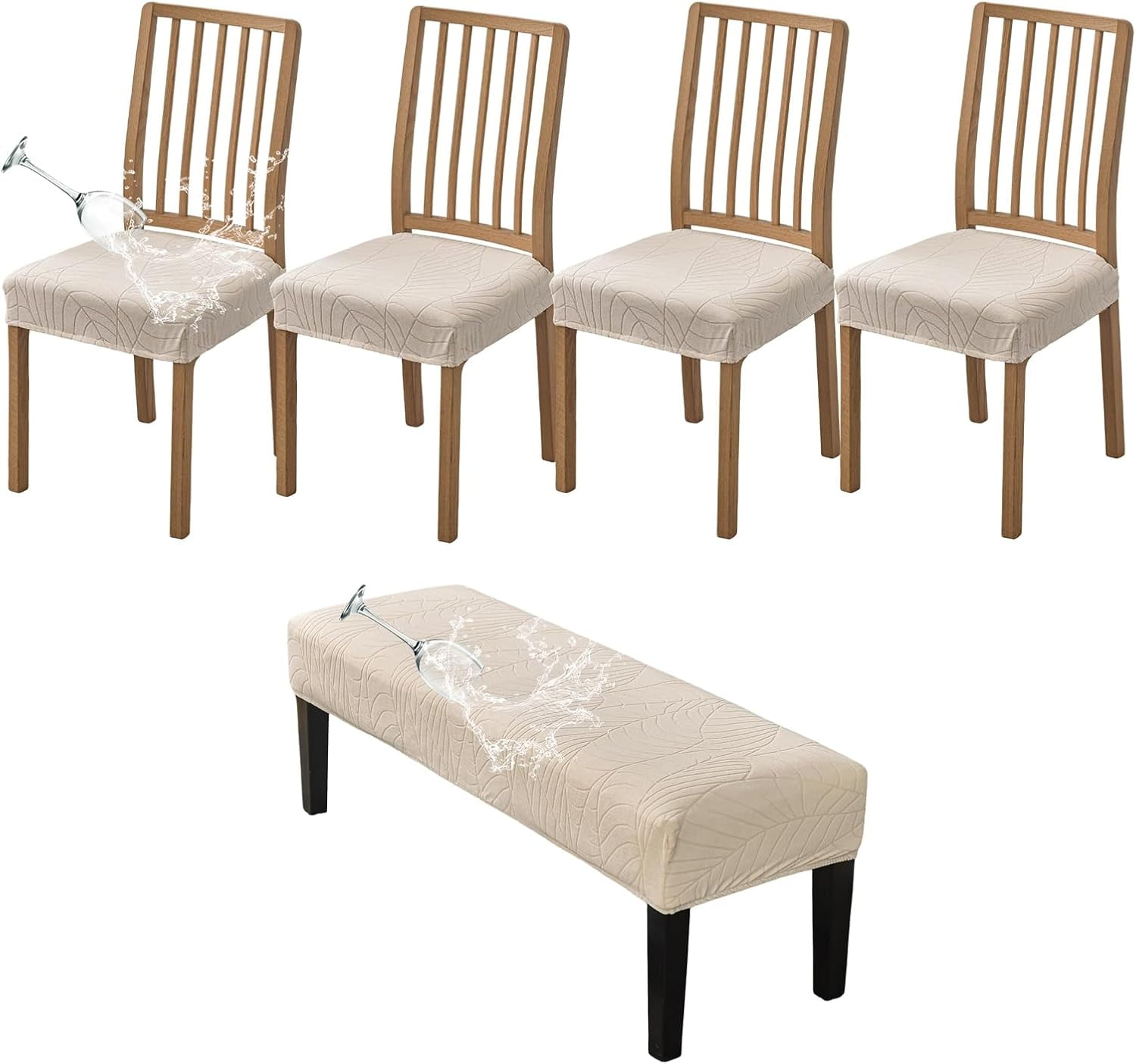 Waterproof Dining Room Chairs Seat Covers Set of 4 with Stretch Bench ...