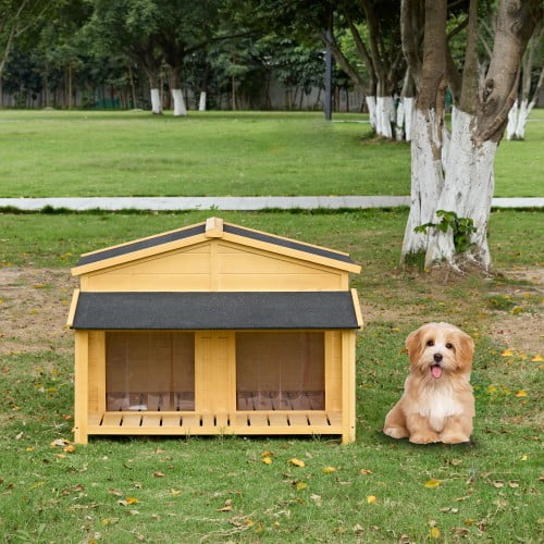 Waterproof Dog Cage Kennel, Wooden Outdoor and Indoor Dog House, Raised ...