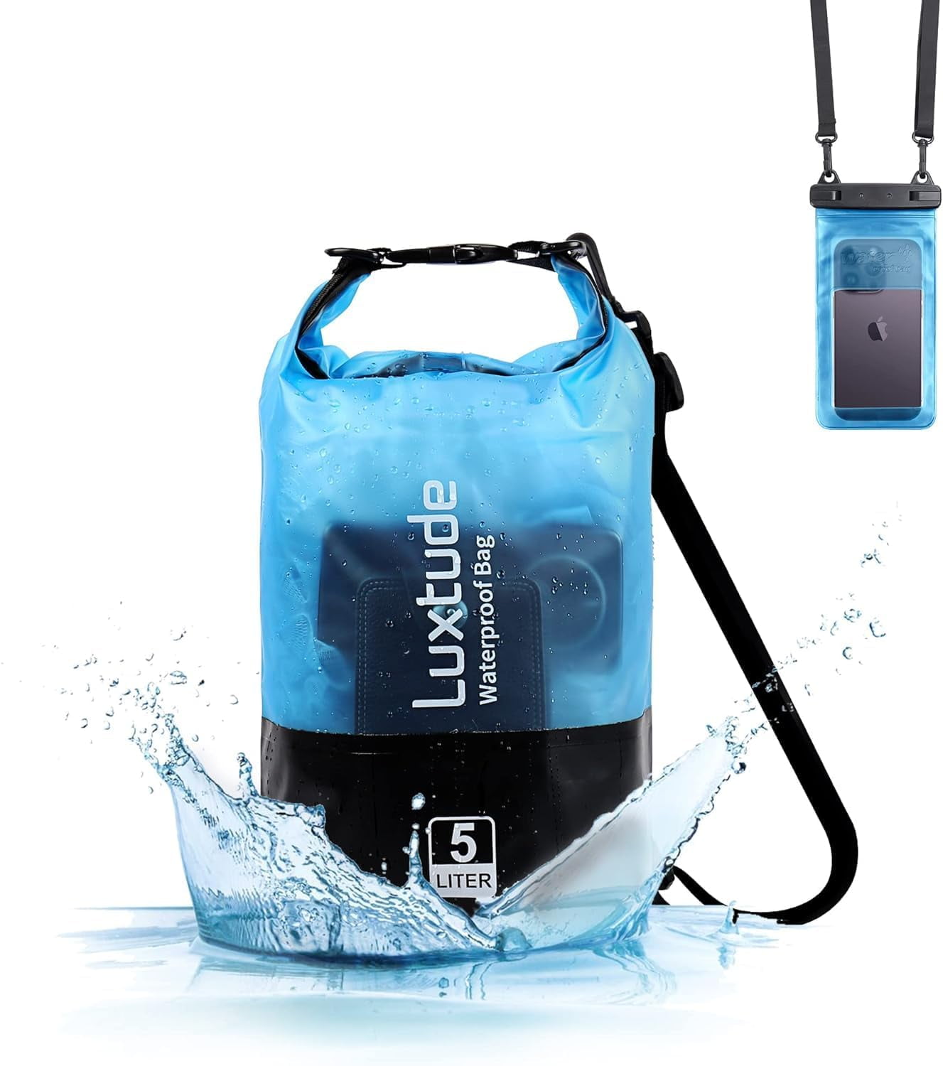 Waterproof Dry Bag 5L, Waterproof Backpack with Phone Case, Roll Top ...