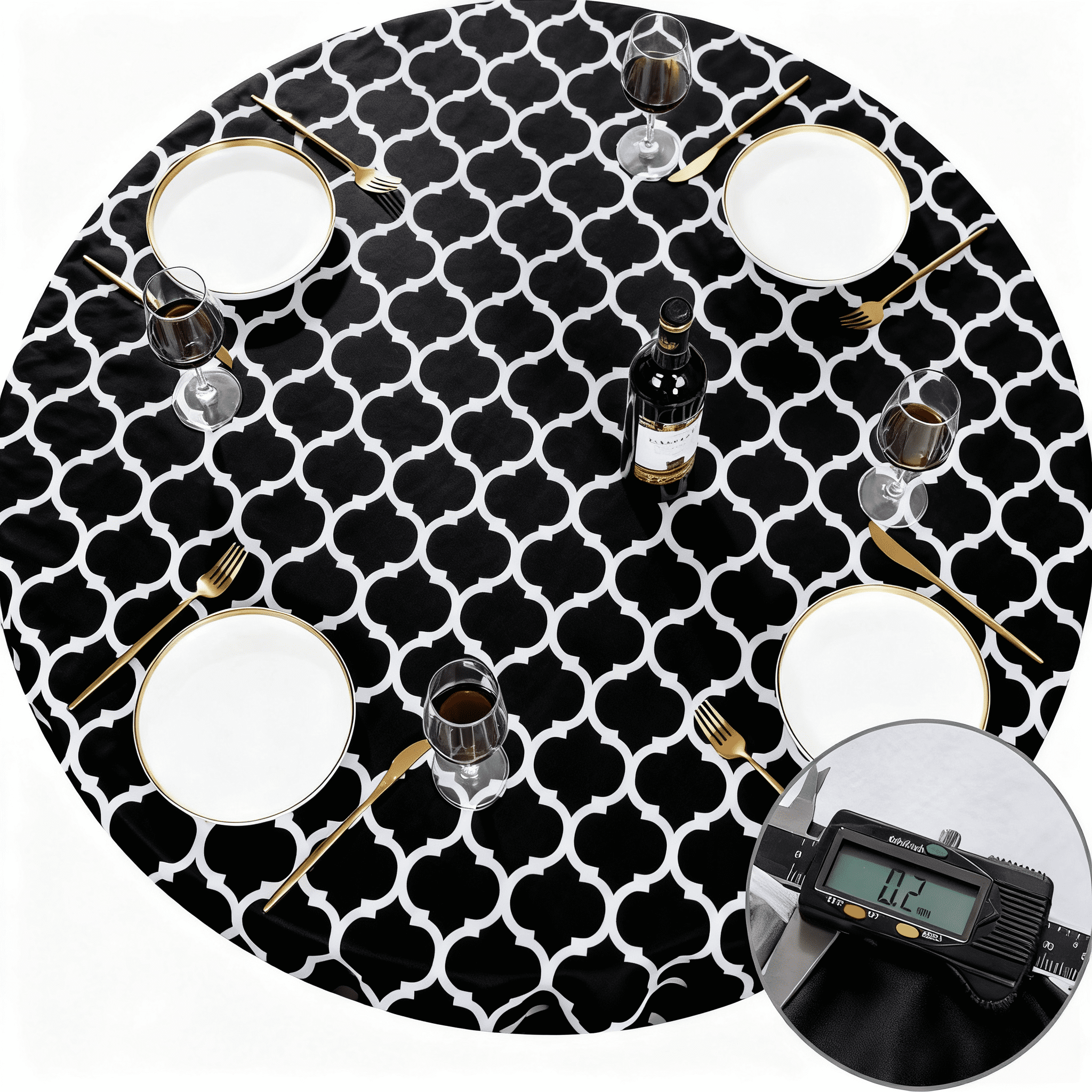 Waterproof Elastic Edge Round Tablecloth, Moroccan Pattern Wipeable ...