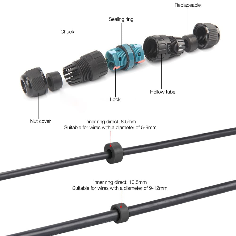 Waterproof Electrical Connector, 4 Pcs 3-Wire Junction Box, Outdoor ...