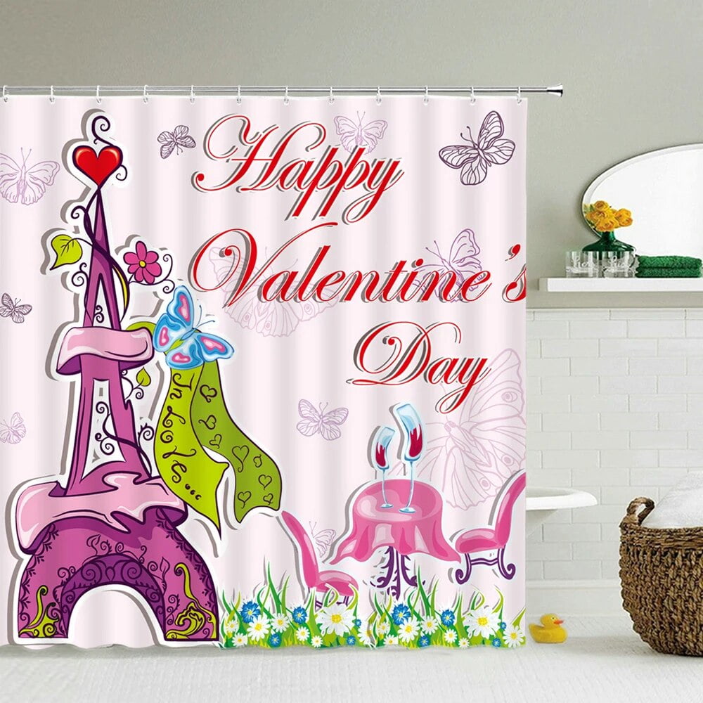 Waterproof Fabric Modern Love romance Shower Curtains 240X180 Bathroom ...
