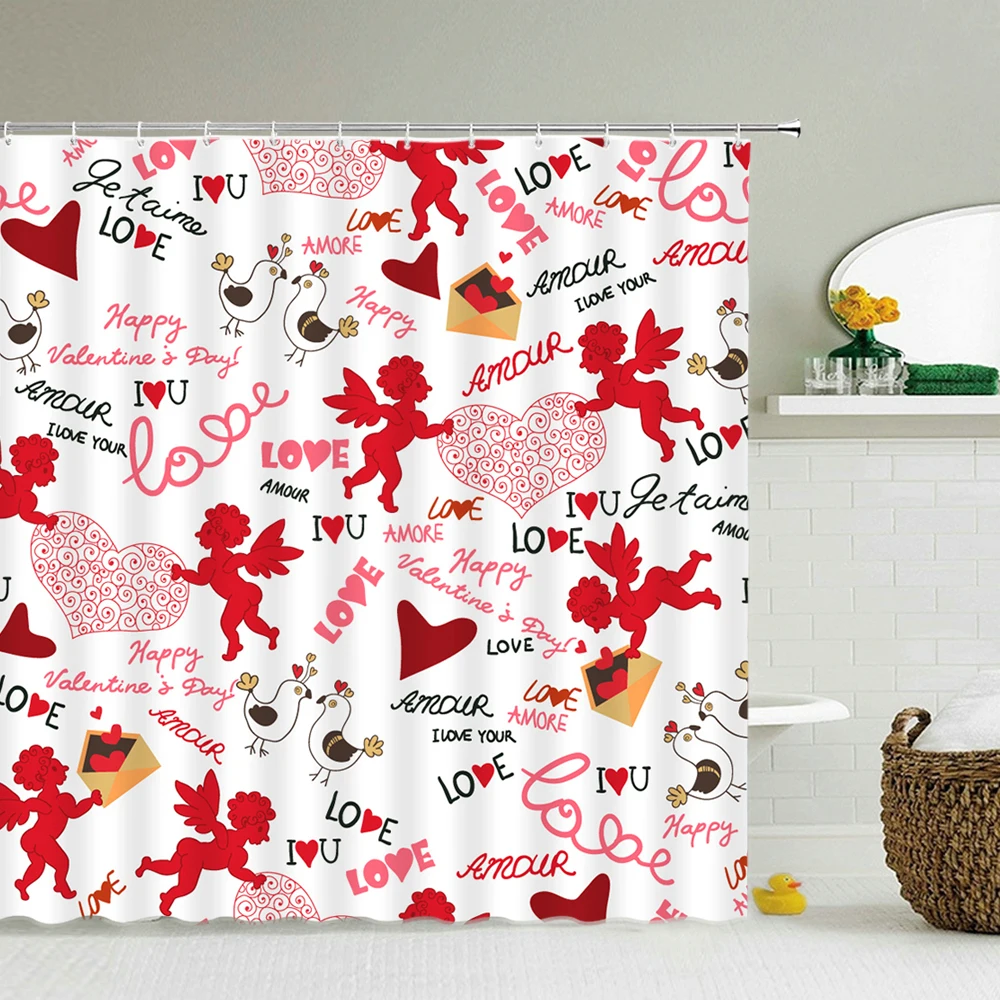 Waterproof Fabric Modern Love romance Shower Curtains 240X180 Bathroom ...