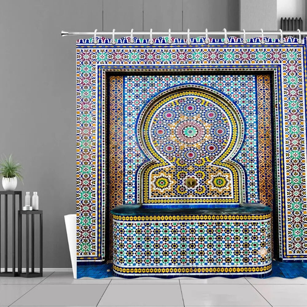 Waterproof Fabric Shower Curtain Arabic Arch Morocco Antique Doors ...