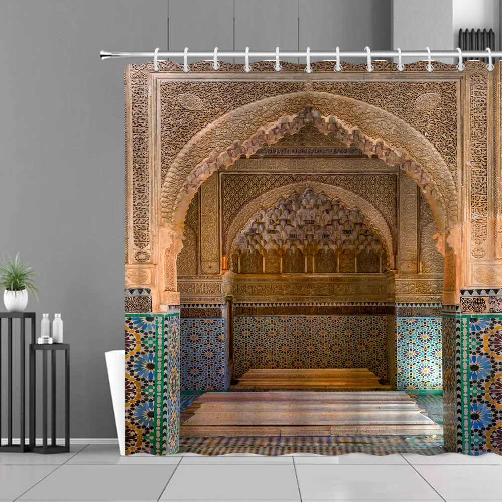Waterproof Fabric Shower Curtain Arabic Arch Morocco Antique Doors ...