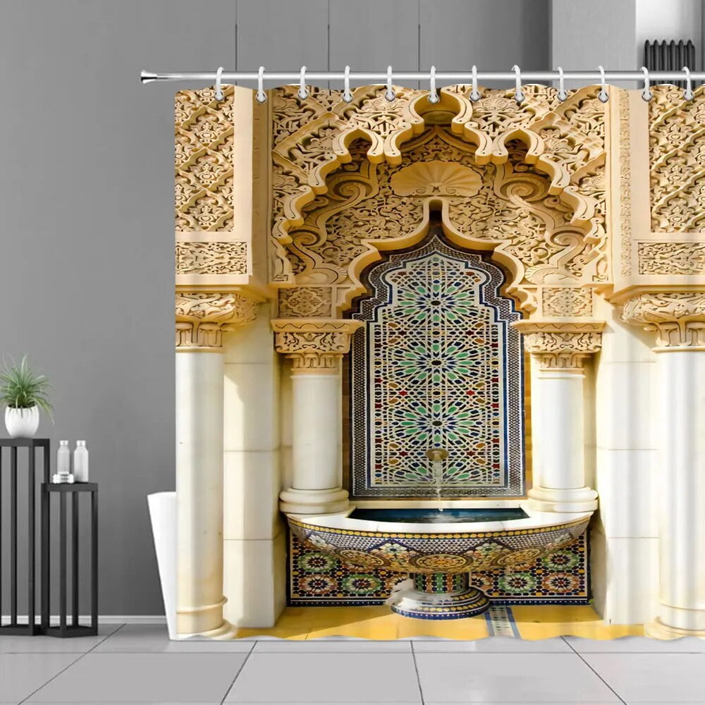 Waterproof Fabric Shower Curtain Arabic Arch Morocco Antique Doors ...