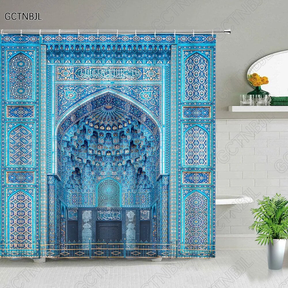 Waterproof Fabric Shower Curtain Arabic Arch Morocco Antique Doors ...