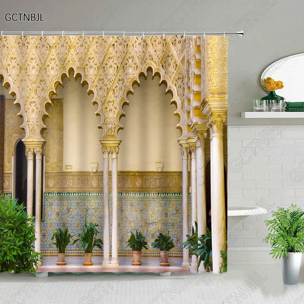 Waterproof Fabric Shower Curtain Arabic Arch Morocco Antique Doors ...