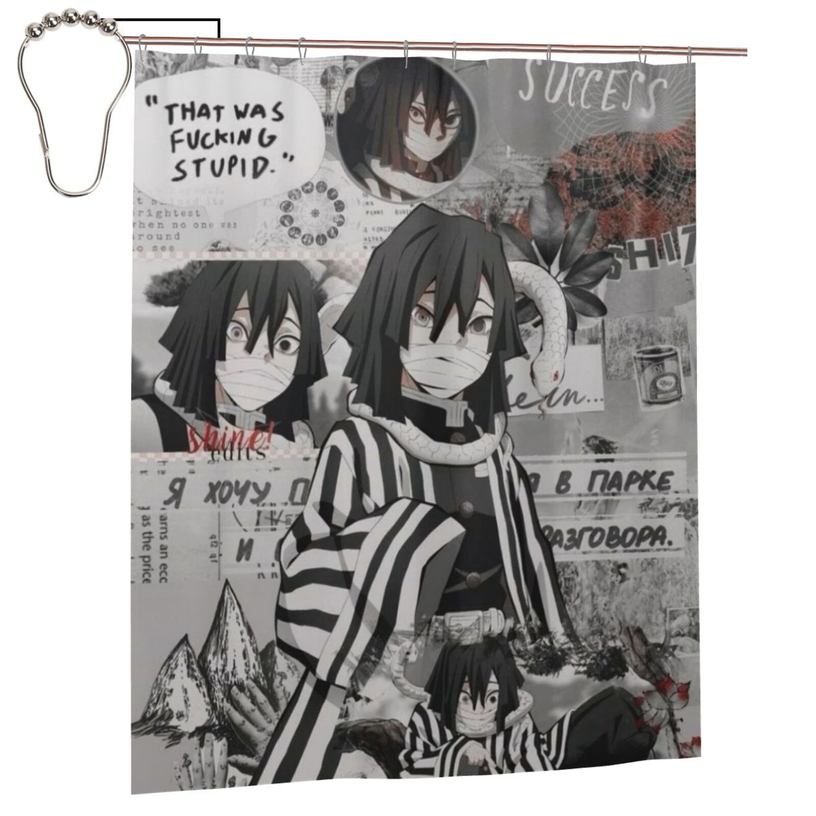 Waterproof Fabric Shower Curtain Liner, Demon Slayer Iguro Obanai ...