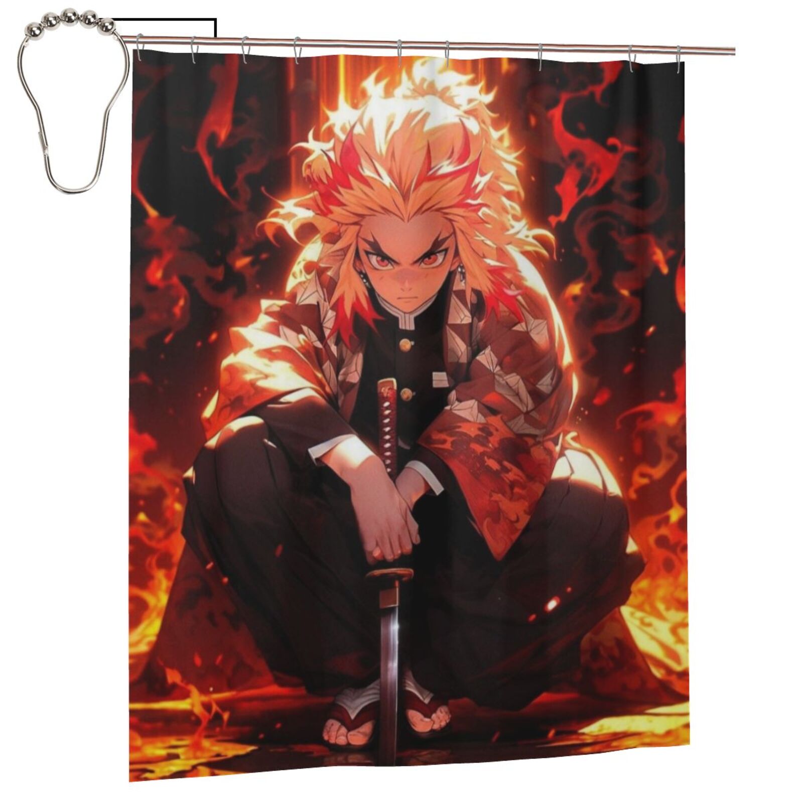 Waterproof Fabric Shower Curtain Liner, Demon Slayer Rengoku Kyojuro ...