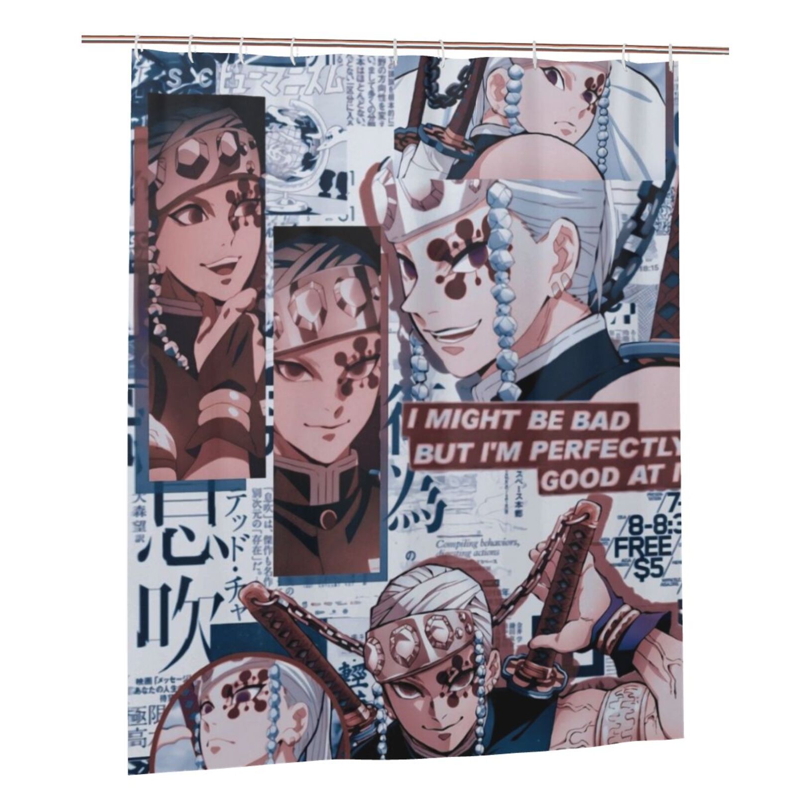 Waterproof Fabric Shower Curtain Liner, Demon Slayer Uzui Tengen ...