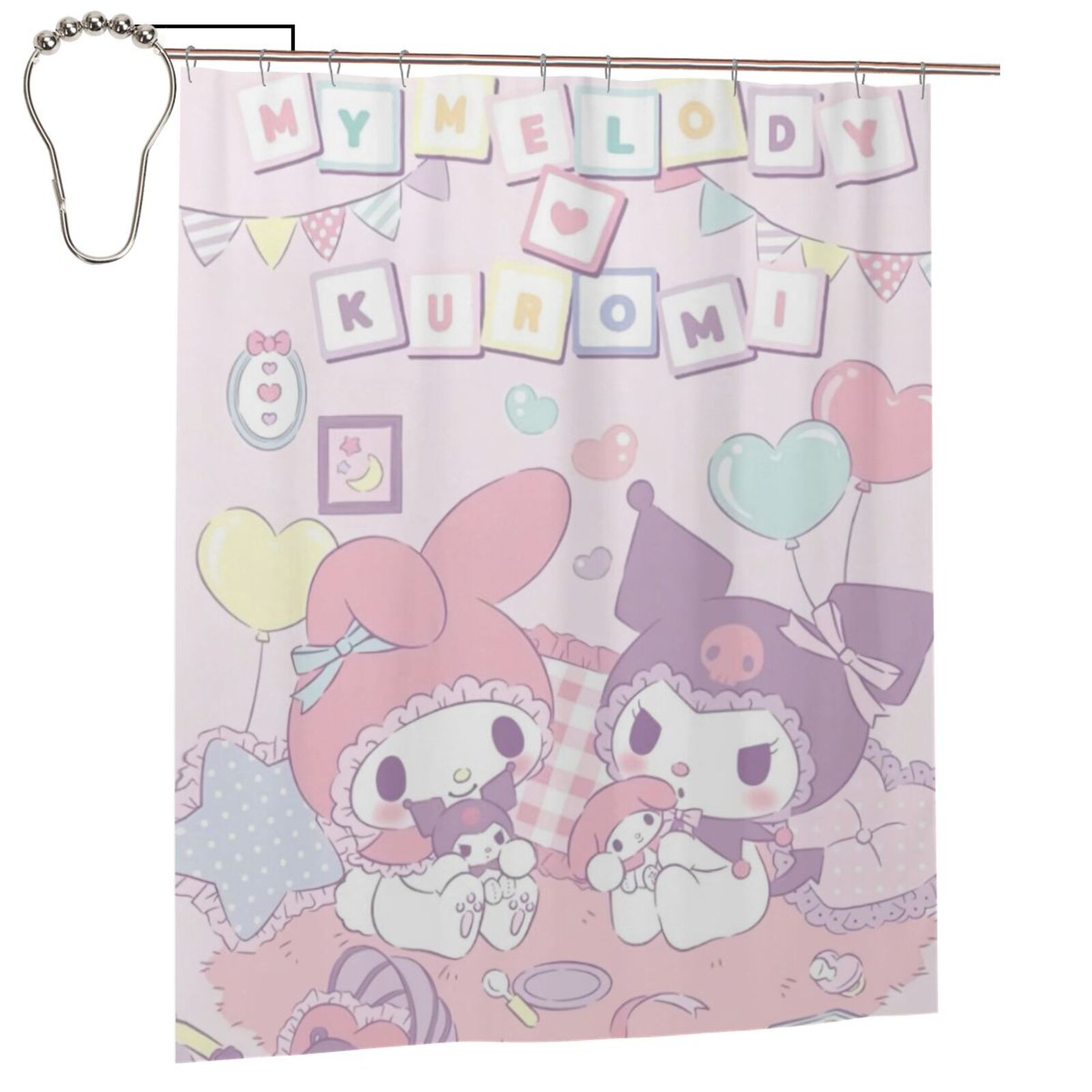 Waterproof Fabric Shower Curtain Liner, Kuromi Covered Bathtub Bathroom ...