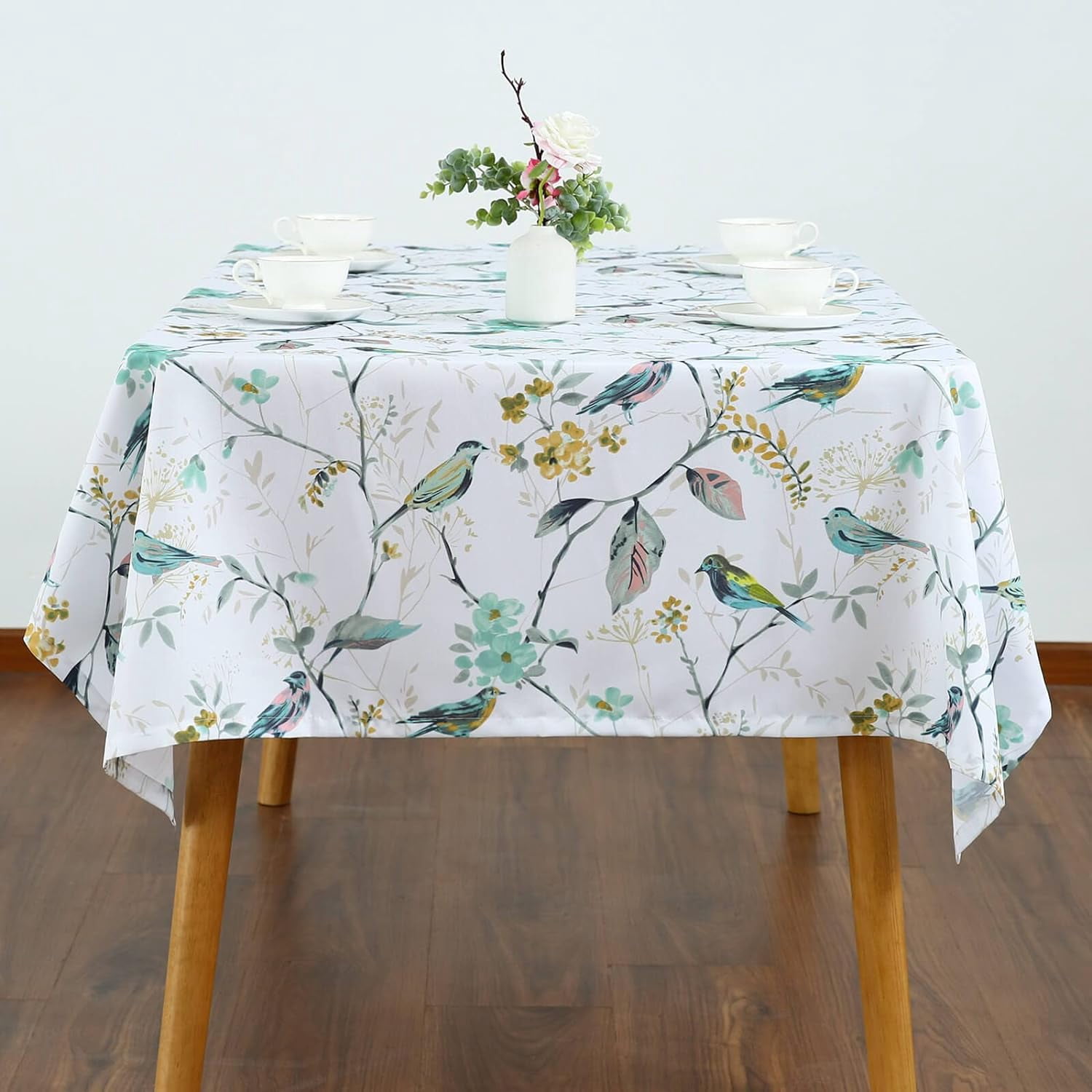 Waterproof Fabric Tablecloth for Kitchen, 52 x 52 in Traditional Birds ...