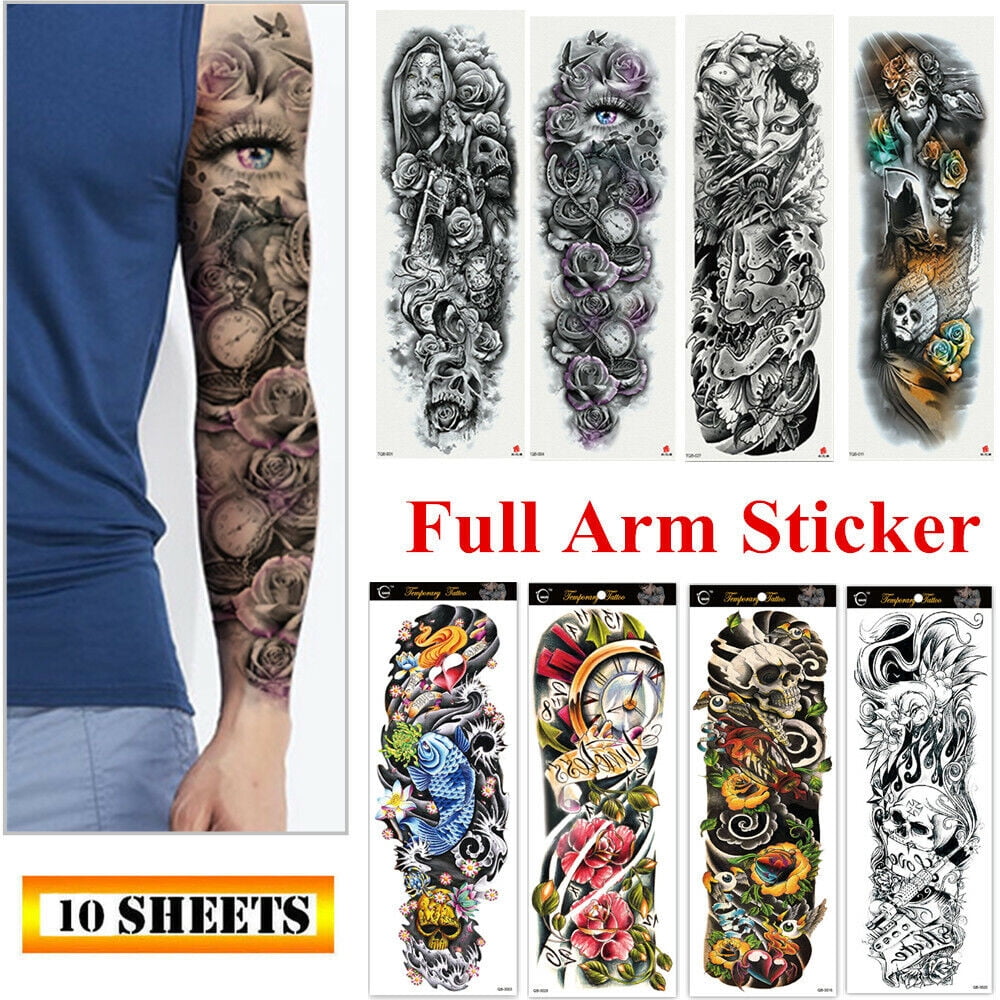 Waterproof Fake Temporary Tattoo Black Color Large Full Arm Sticker 10 ...