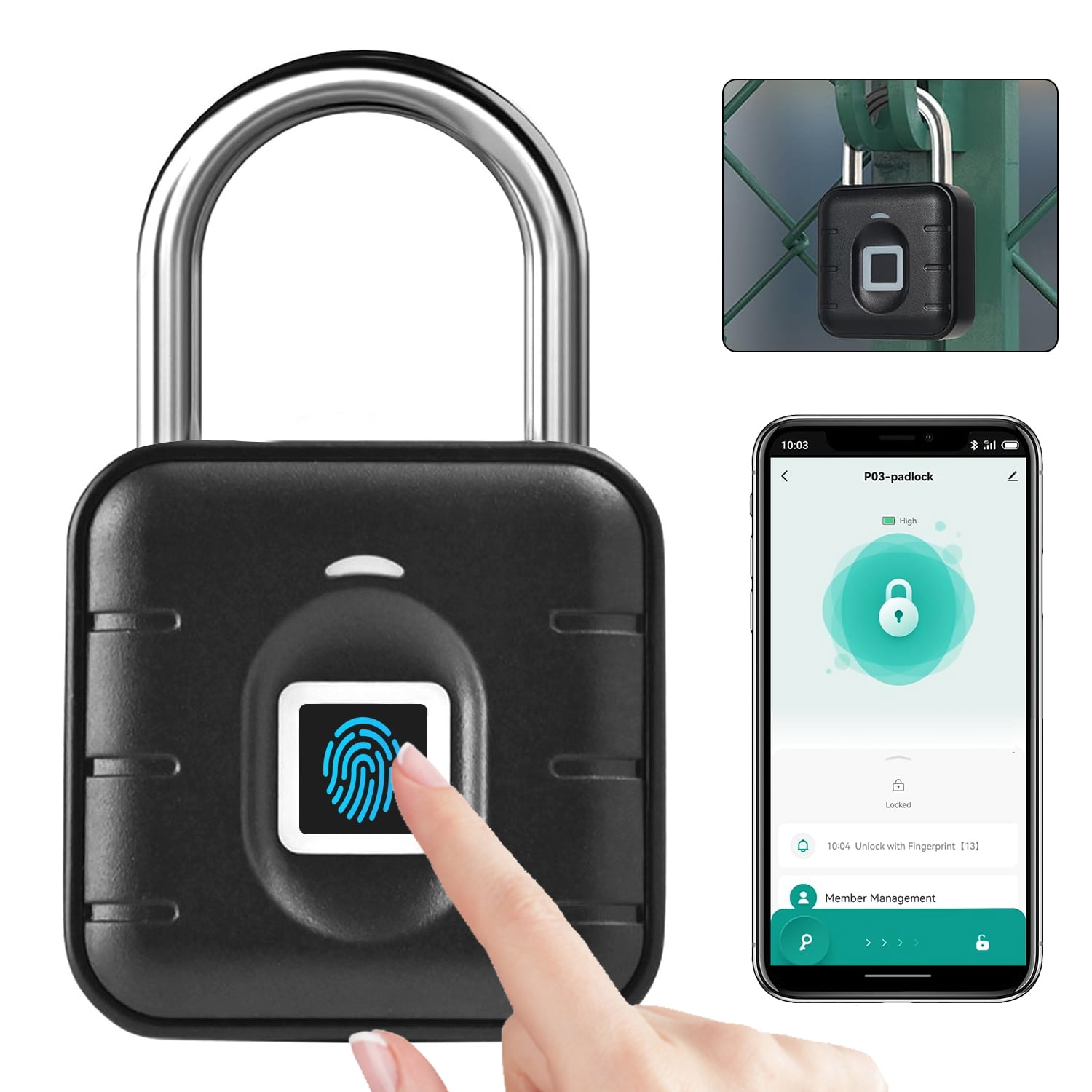 Waterproof Fingerprint Padlock, Keyless Smart Bluetooth Lock with App ...