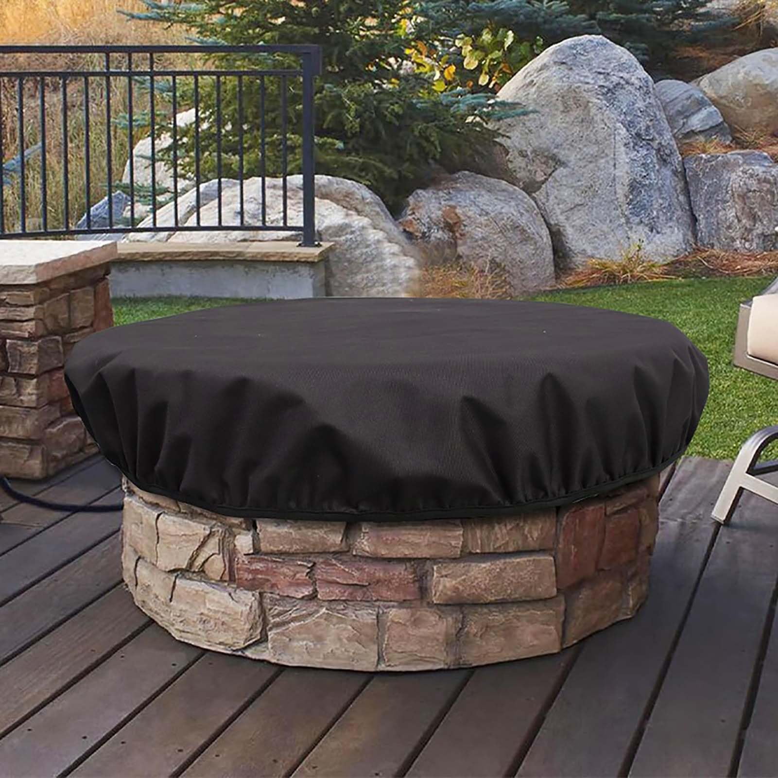 Waterproof Fire Pit Cover Round Outdoor Round Built in Stone Fire ...