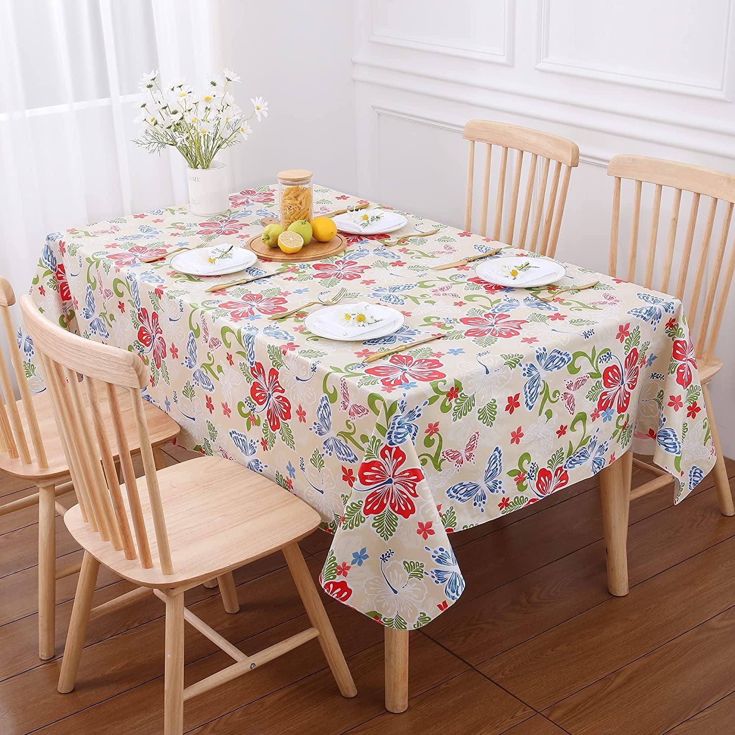 Waterproof Flannel Backed Vinyl Tablecloth - Plastic Oil Cloth for ...