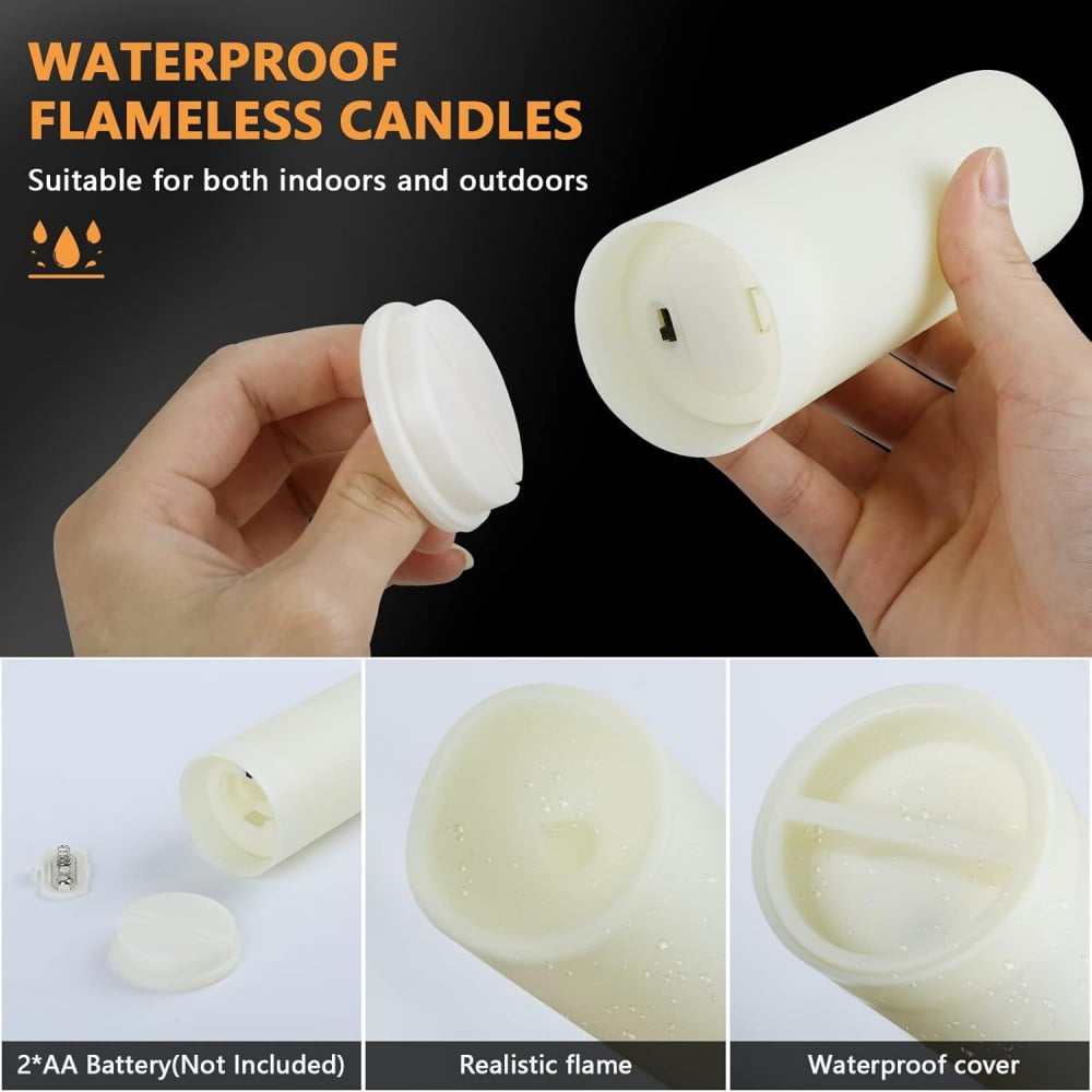 Waterproof Flickering Flameless Candles, Battery Operated LED Pillar Votive Candles with Remote ...