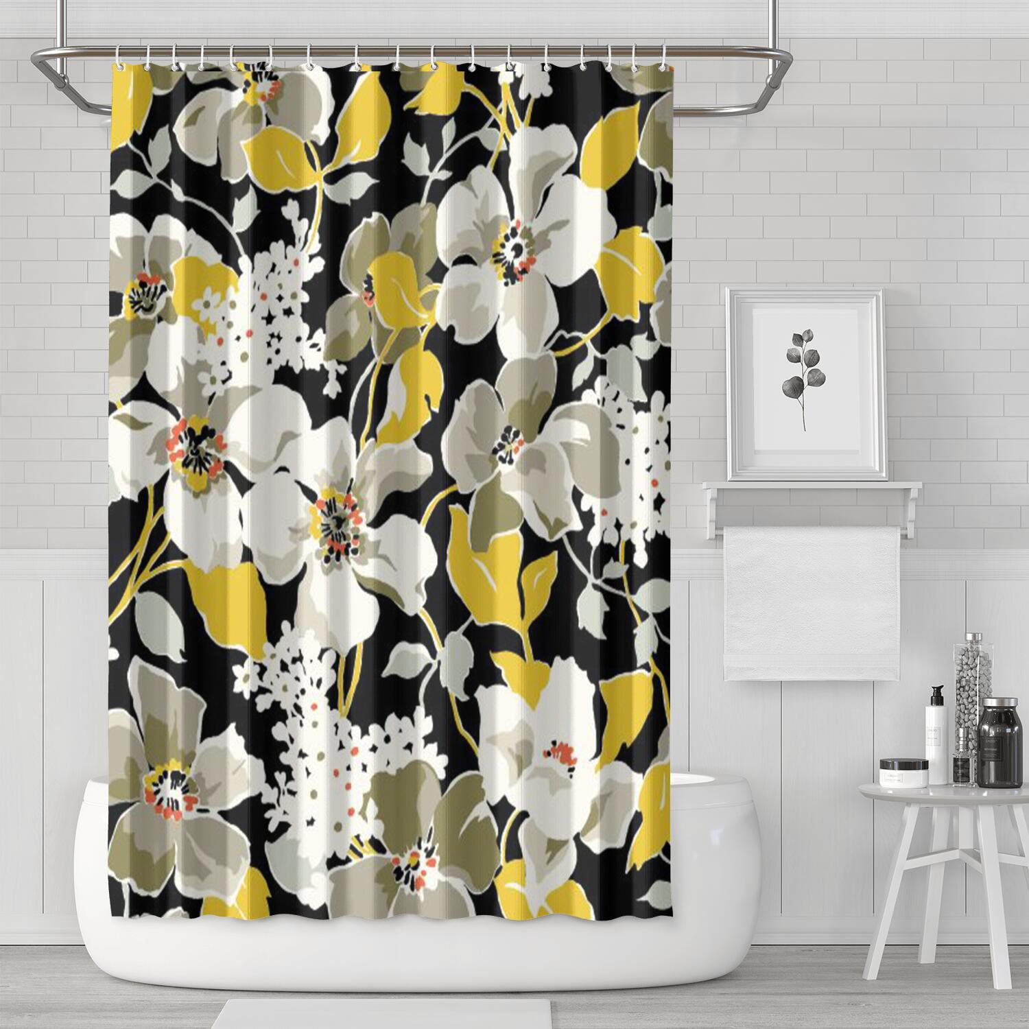 Waterproof Floral Coloring Flowers Shower Curtain 72x72 Inch Boho Style ...