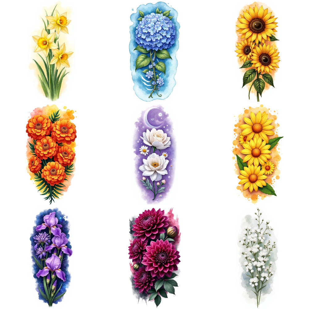 Waterproof Floral Tattoo Stickers Colorful 3D Tattoo Stickers Realistic ...