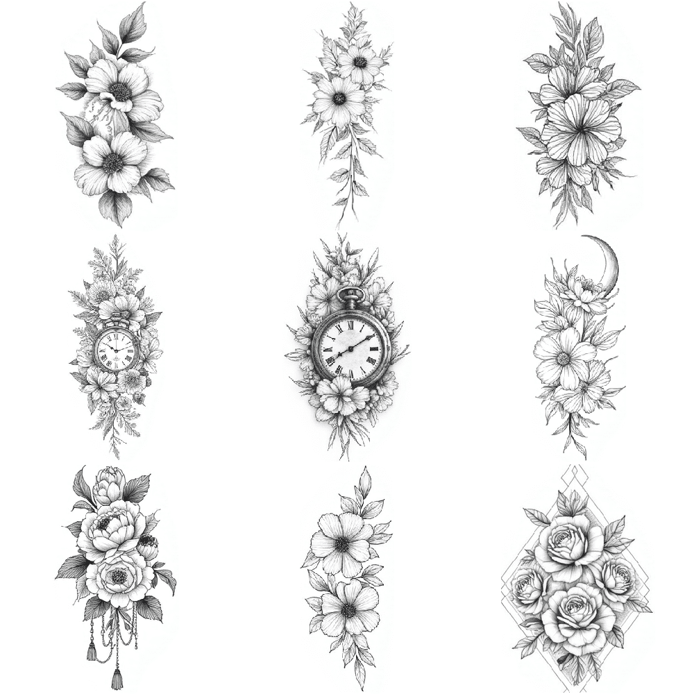 Waterproof Floral Tattoo Stickers Realistic Waterproof 3D Temporary ...