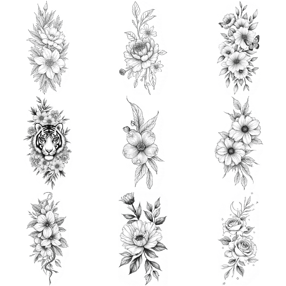 Waterproof Floral Tattoo Stickers Realistic Waterproof 3D Temporary ...