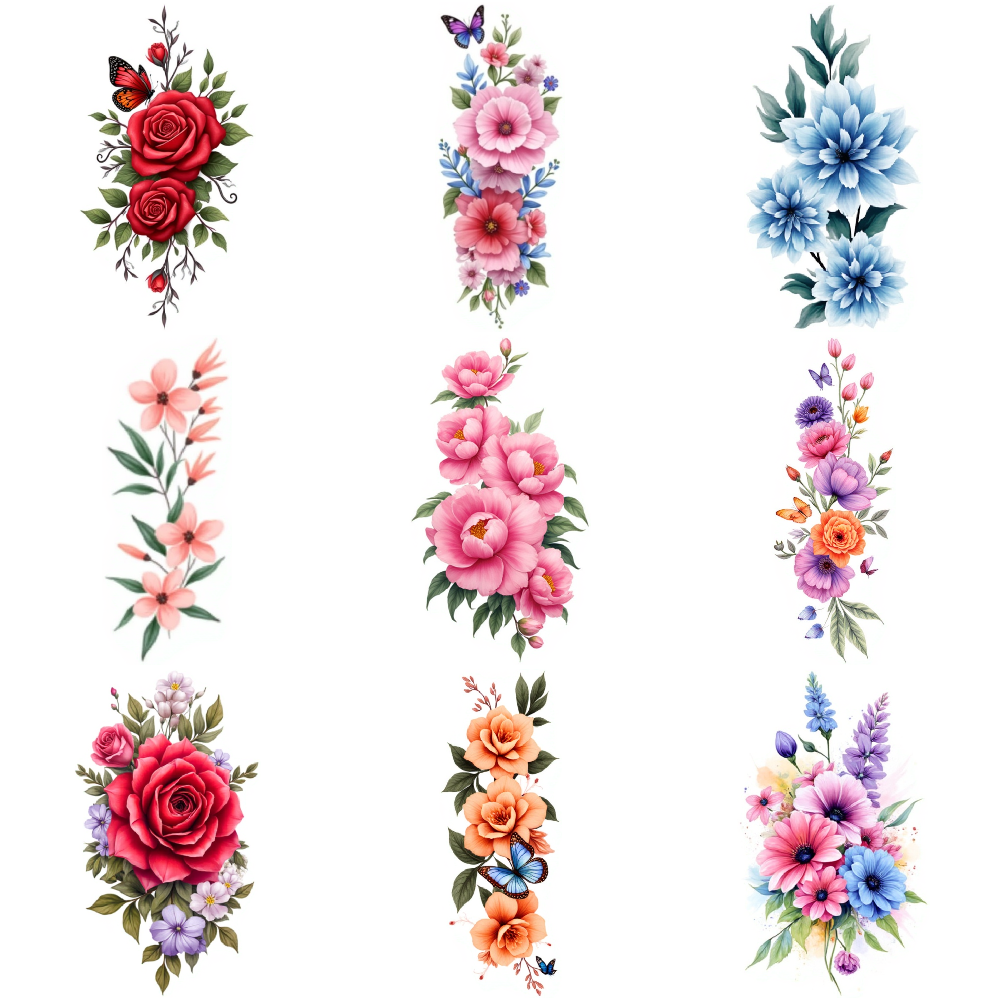 Waterproof Flower Tattoos 3D Realistic Tattoos Temporary Tattoos for ...