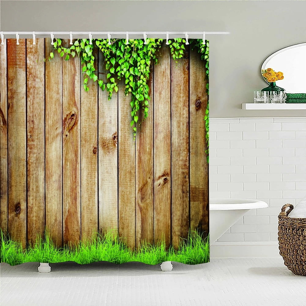 Waterproof Flowers Grass Plant Rock Wall Shower Curtain For Bathroom ...