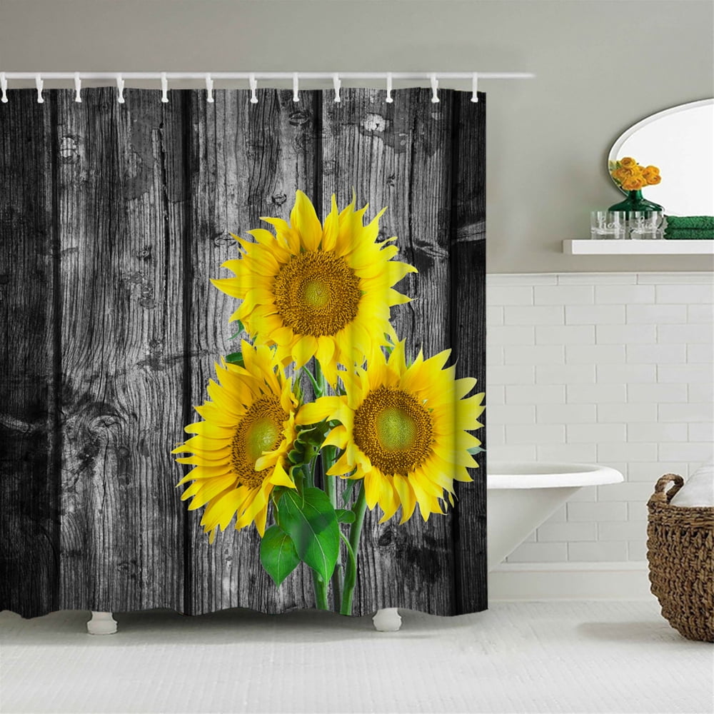 Waterproof Flowers Grass Plant Rock Wall Shower Curtain For Bathroom ...