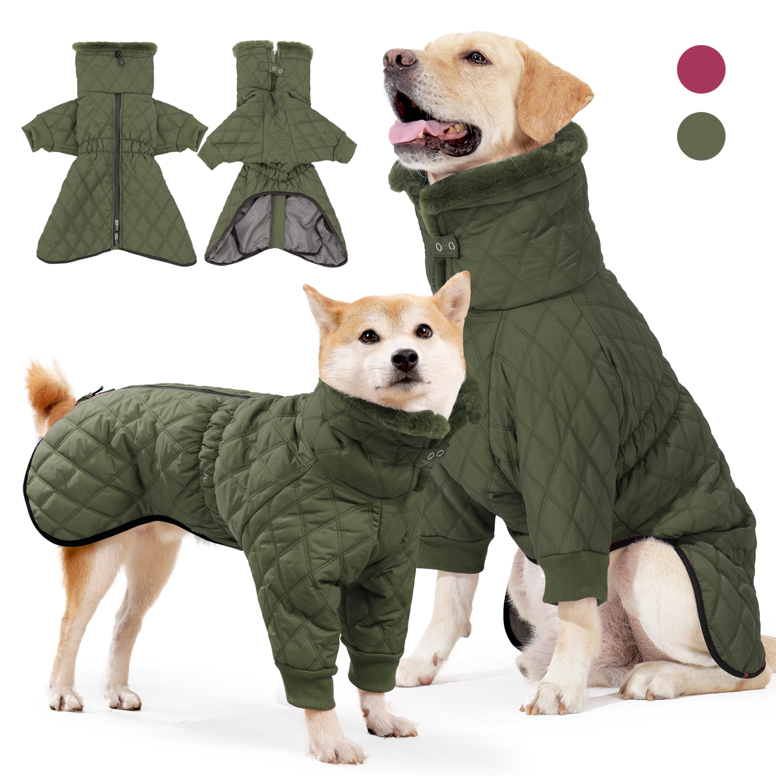 Waterproof Fur Collar Dog Jacket Winter Warm Fleece Dog Clothes for ...