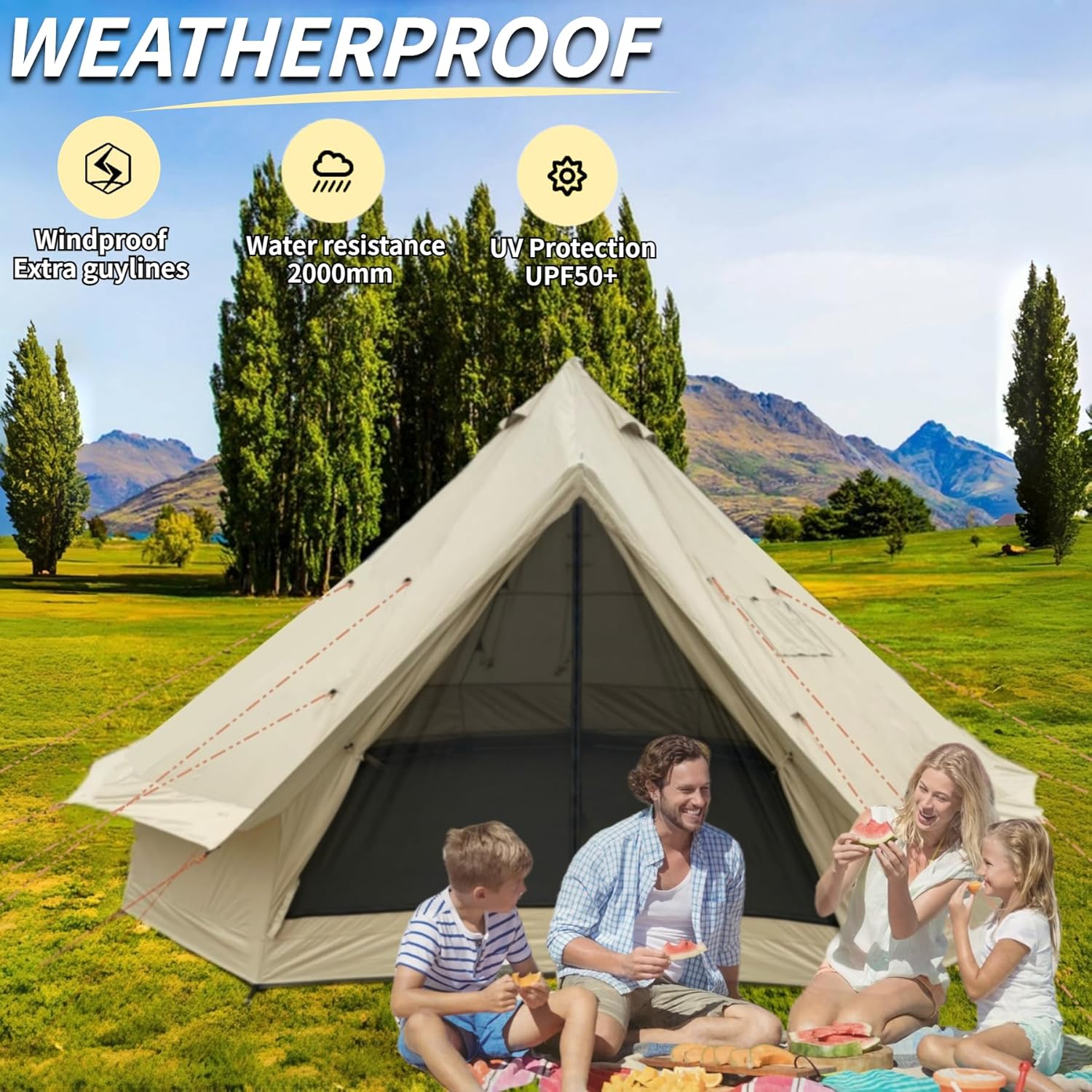 Waterproof Glamping Yurt Tent for 4/6 Person with Stove Jack, 13ft/16 ...