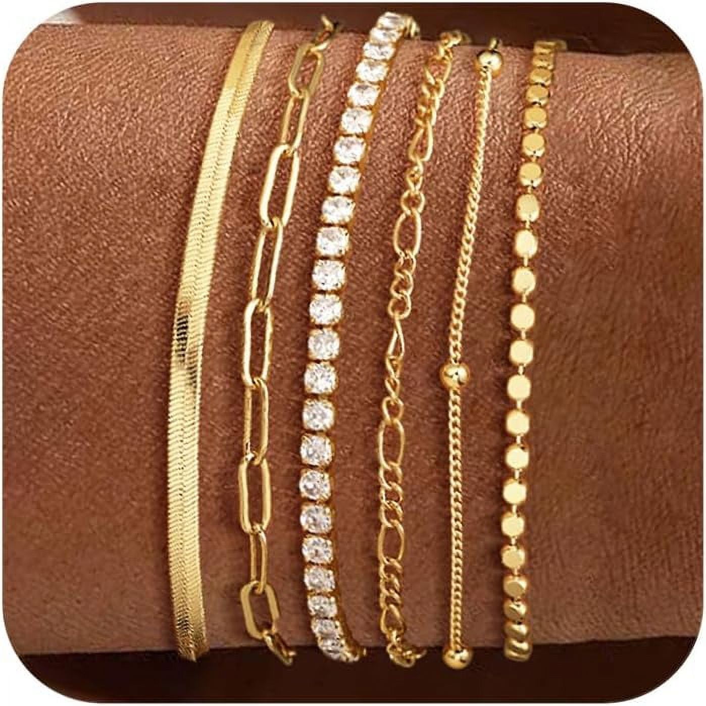 Waterproof Gold Bracelets Set for Women Trendy, Dainty 14K Real Gold ...