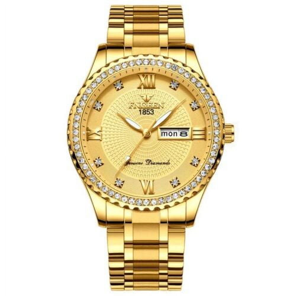 Waterproof Gold Men's Watch Classic Stainless Steel Quartz Analog ...