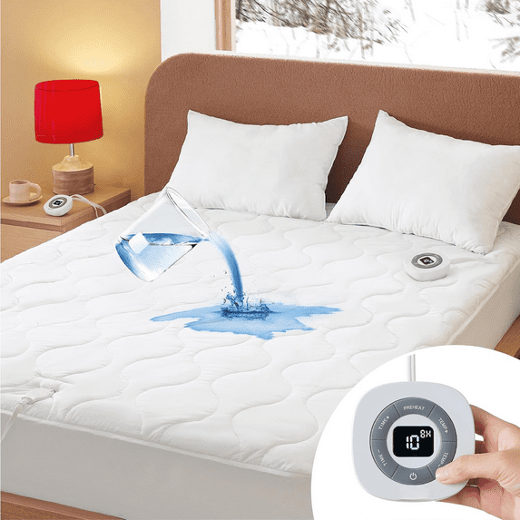 Waterproof Heated Mattress Pad Queen - Cotton Bed Warmer with Memory ...