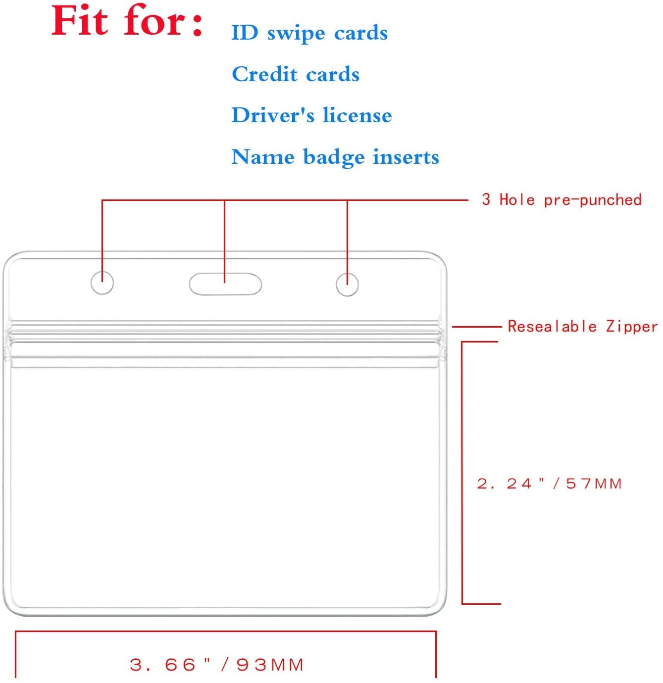 Waterproof Horizontal ID Badge Holder Horizontal Clear PVC Name Holder ...