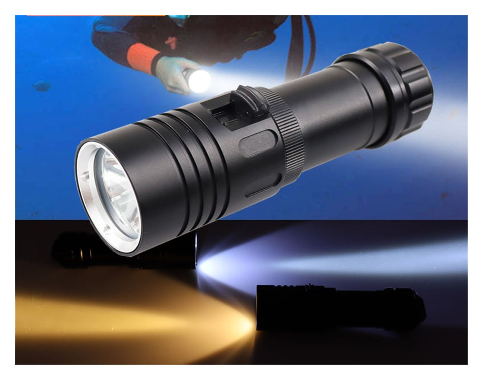 Waterproof IPX8 Diving Flashlight XM-L2 Yellow White LED Torch Dive ...