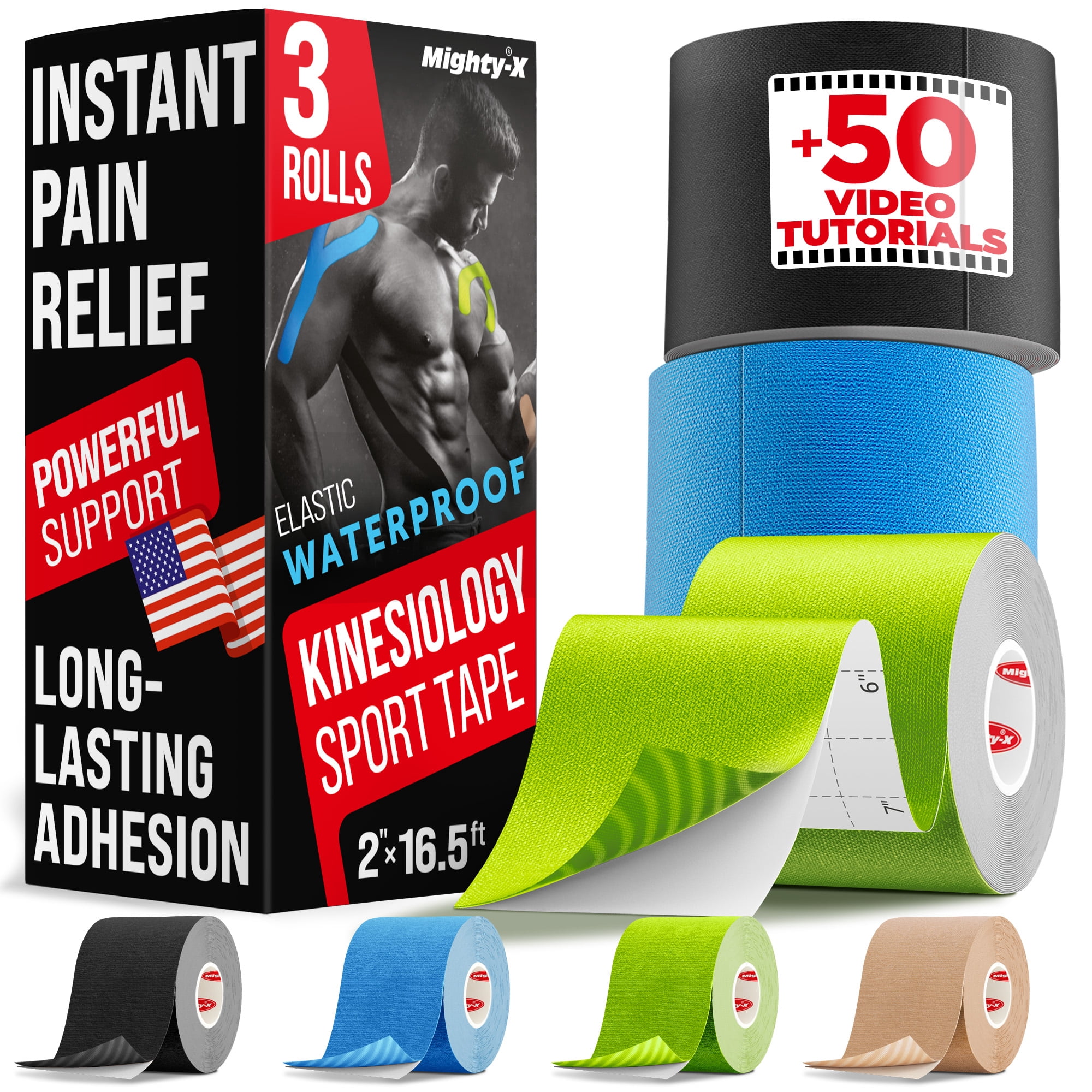 Waterproof Kinesiology Tape - 3 Rolls - Knee Support & Muscle Pain ...