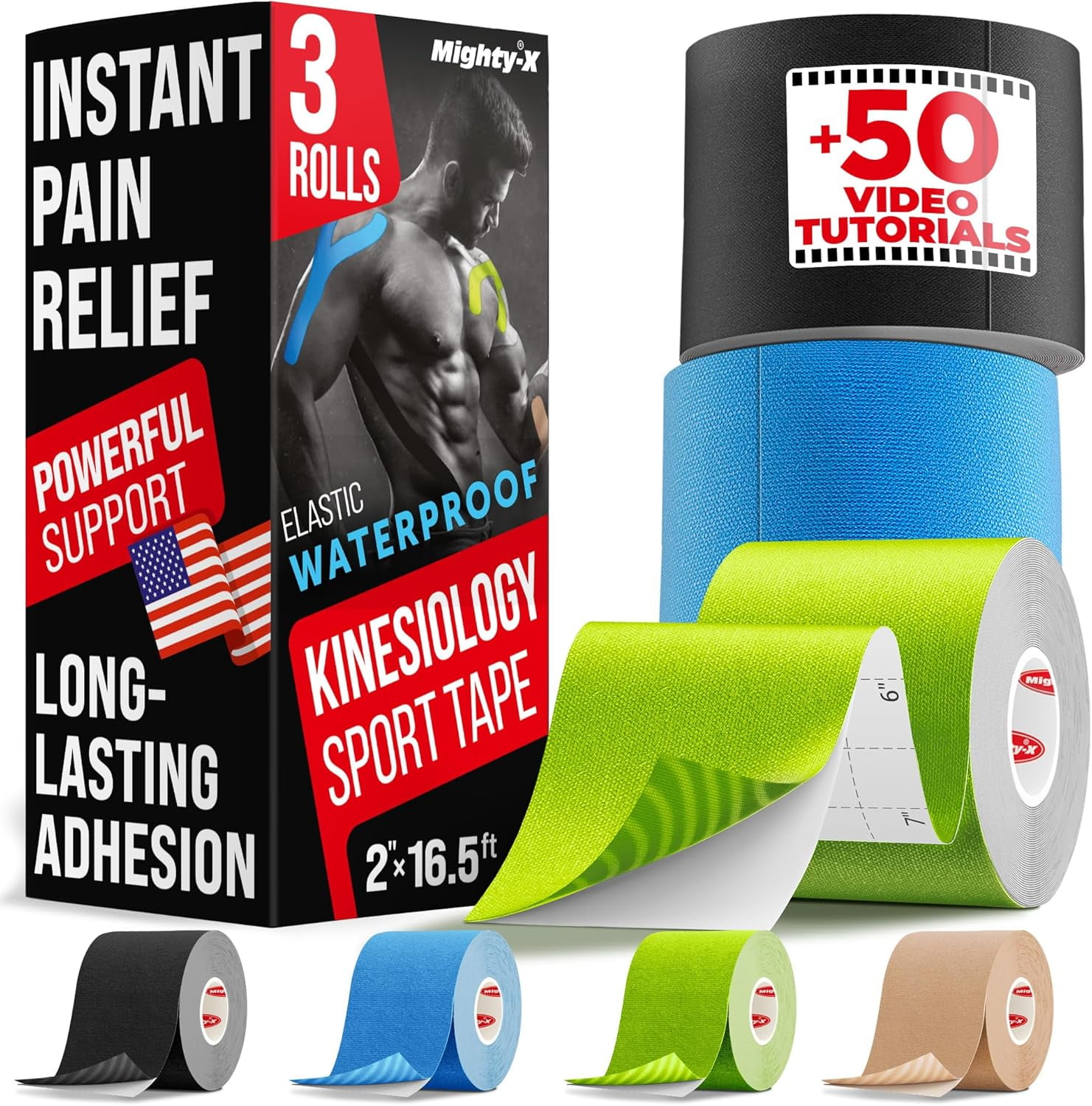 Waterproof Kinesiology Tape - 3 Rolls - Knee Support & Muscle Pain ...