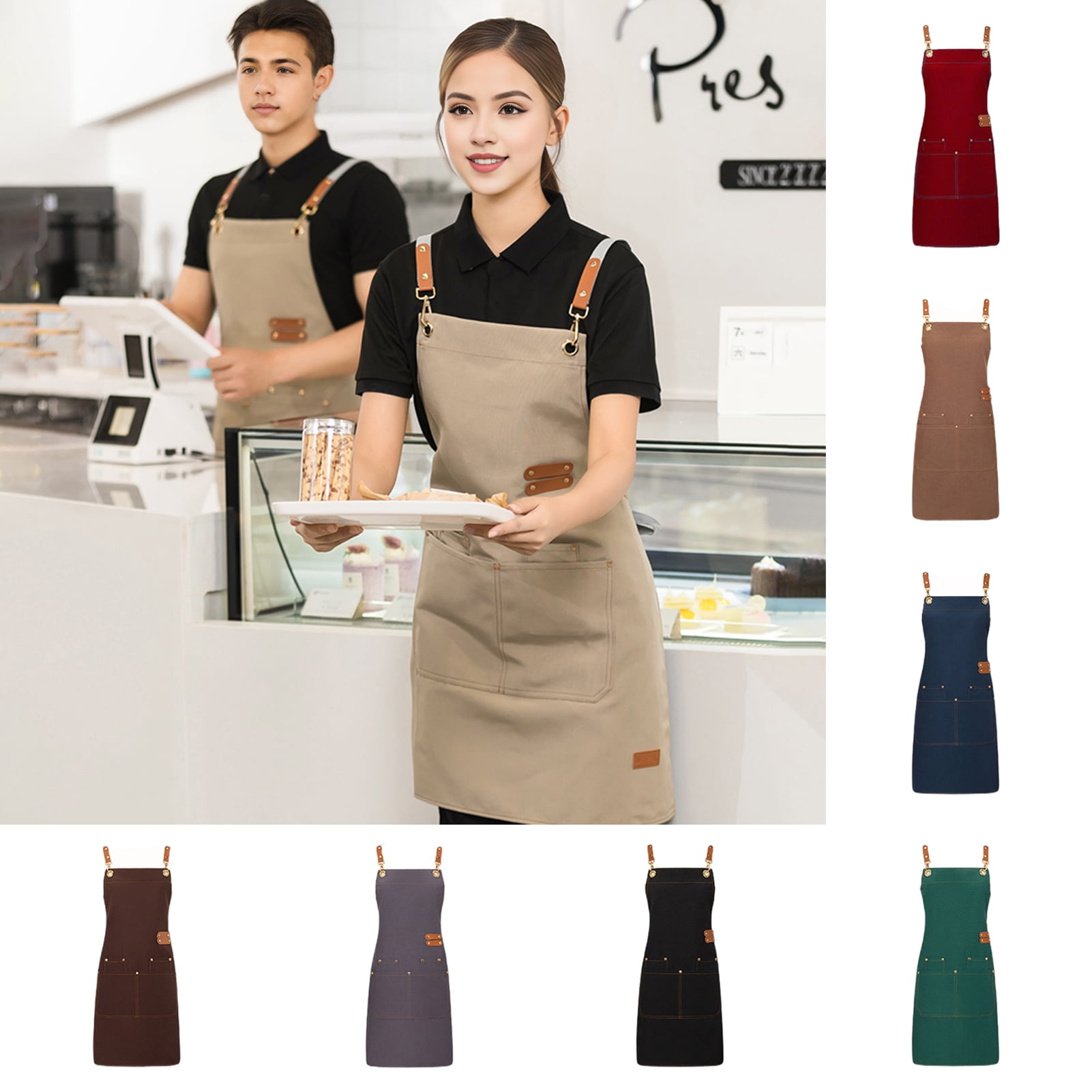 Waterproof Kitchen Apron with Pockets for Men Women Cleaning Pinafore ...