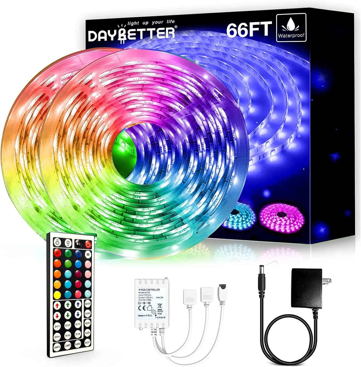 Waterproof LED Light Strips 66ft, Outdoor LED Strip Lights Color ...