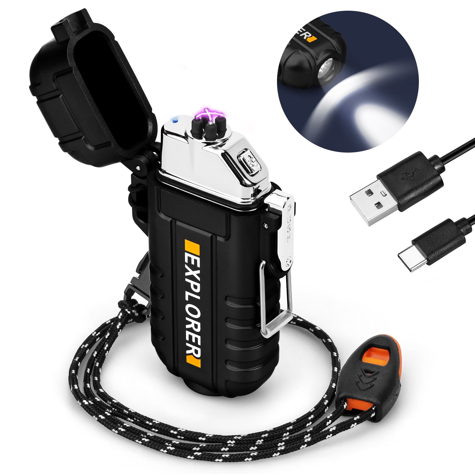 Waterproof & Windproof Portable Lighter, Dual Arc, USB Rechargeable ...
