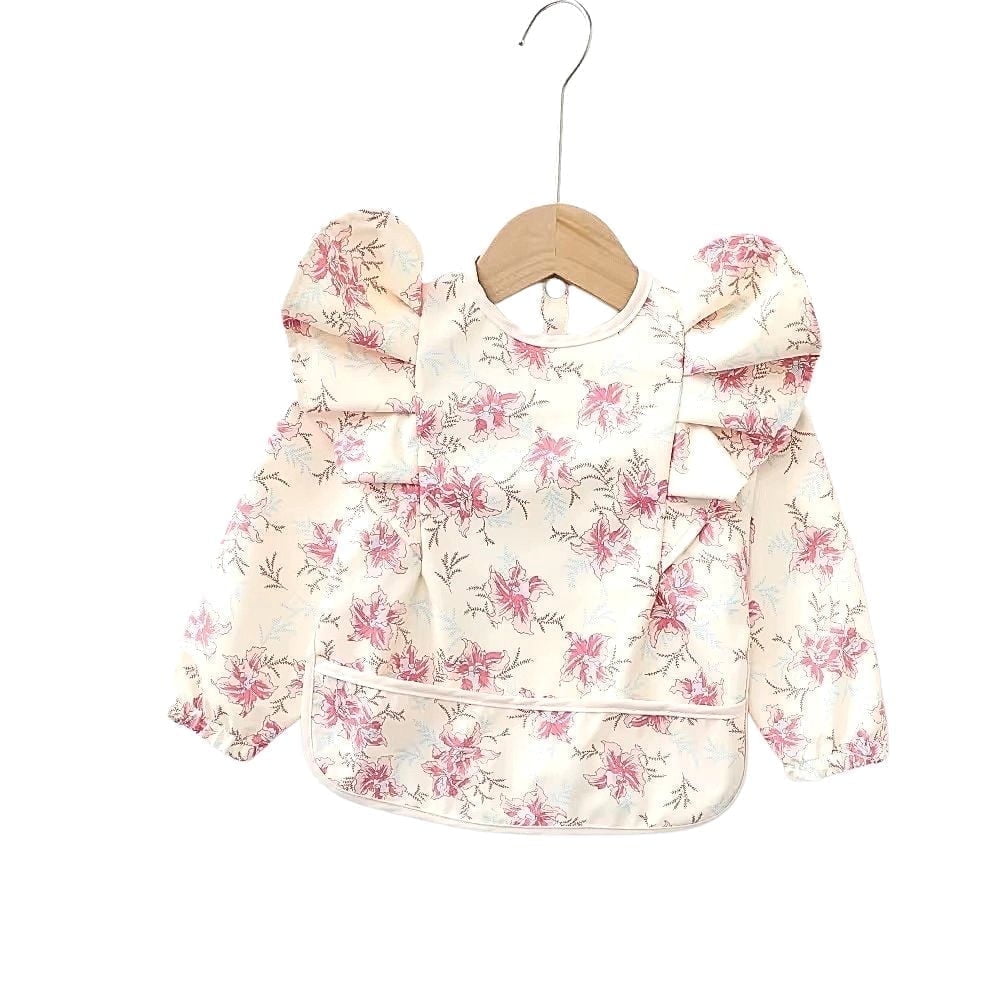 The Cuddly Fig - Waterproof Long Sleeve Ruffle Baby Bib with Floral ...