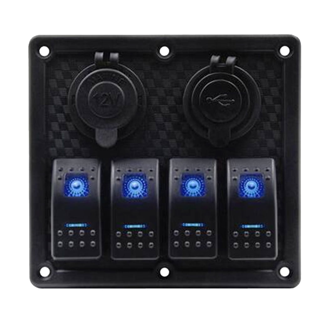 Waterproof Marine Rocker Switch Panel with Dual USB Charging Port, Blue ...