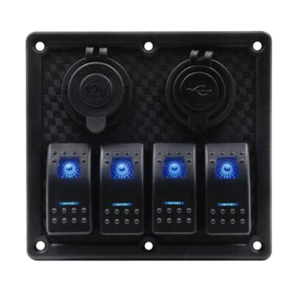 Waterproof Marine Rocker Switch Panel with Dual USB Charging Port, Blue ...