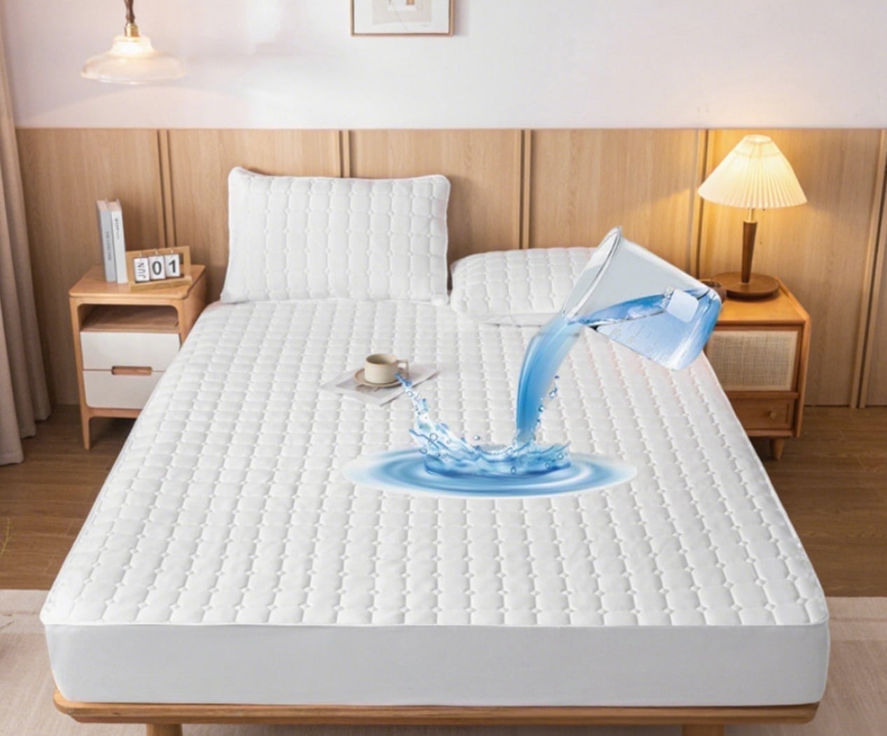 King Size Mattress Pad Cover，Hotel-Grade Waterproof Mattress Protector with Smooth Ultra-Soft ...
