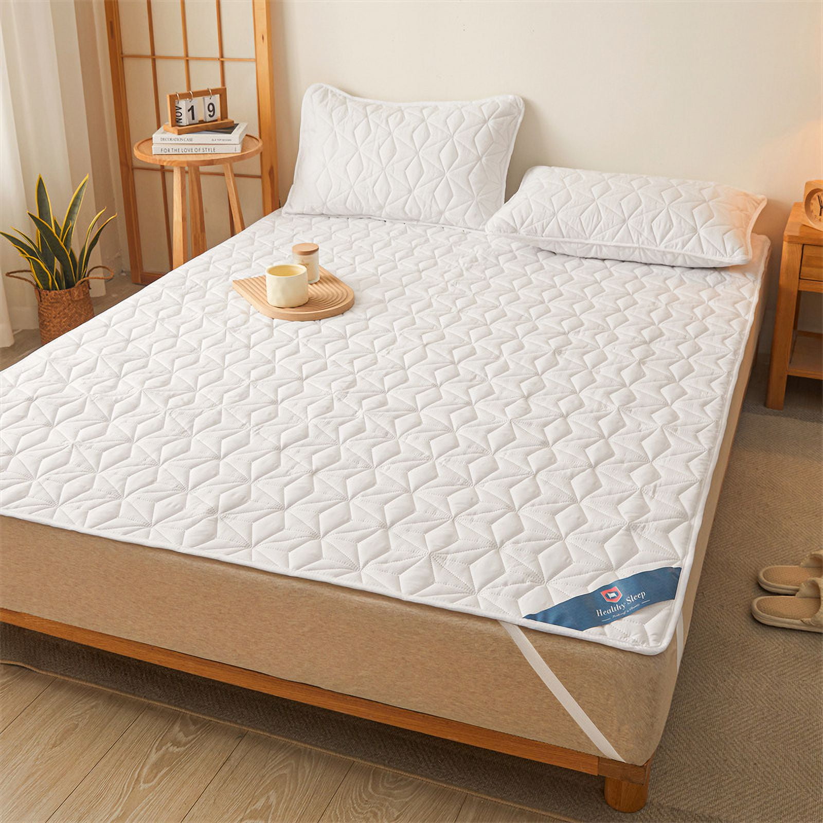 Waterproof Mattress Topper with Elastic Band Quilted Protector Pad ...