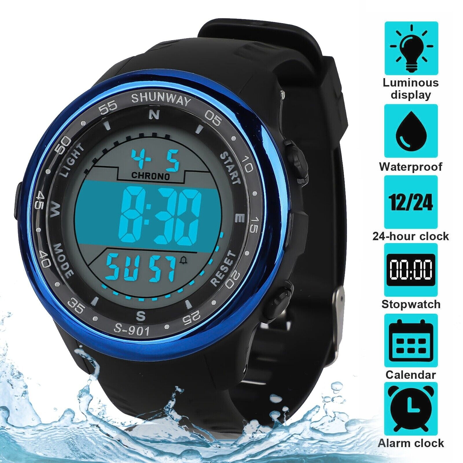 Waterproof Men Digital Sports Watch Large Dial Military Tactical LED ...