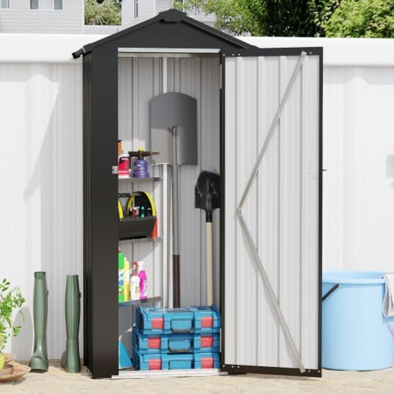 Waterproof Metal Storage Shed with Lock System, 1.5x2.5 FT Galvanized ...