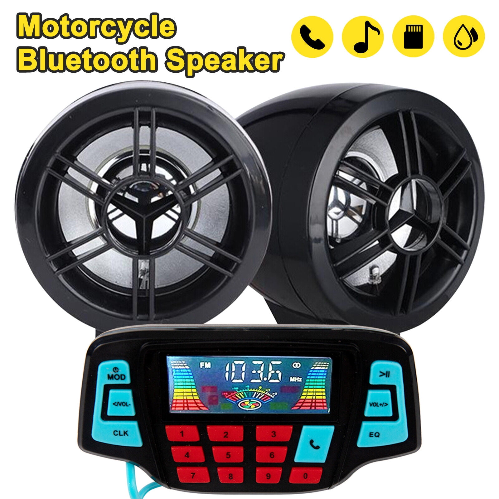 Black ABS Waterproof Audio System Motorcycle Accessory - Walmart.com
