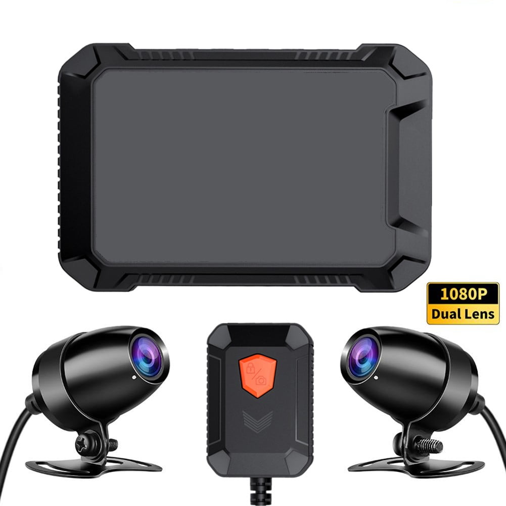 Waterproof Motorcycle Dash Cam 1080P Dual Lens Front and Rear Loop ...
